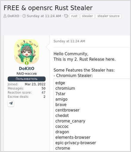 Source Code For Rust Based Info Stealer Released On Hacker Forums 8142